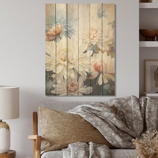 Designart "White Mums In Blue Dream" Mums Wood Wall Decor - Traditional ...