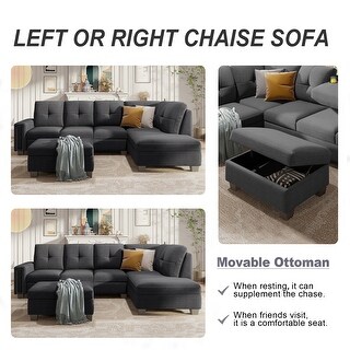 5 Seat Sectional Sofa Space Saving with Storage Ottoman Rivet Ornament ...