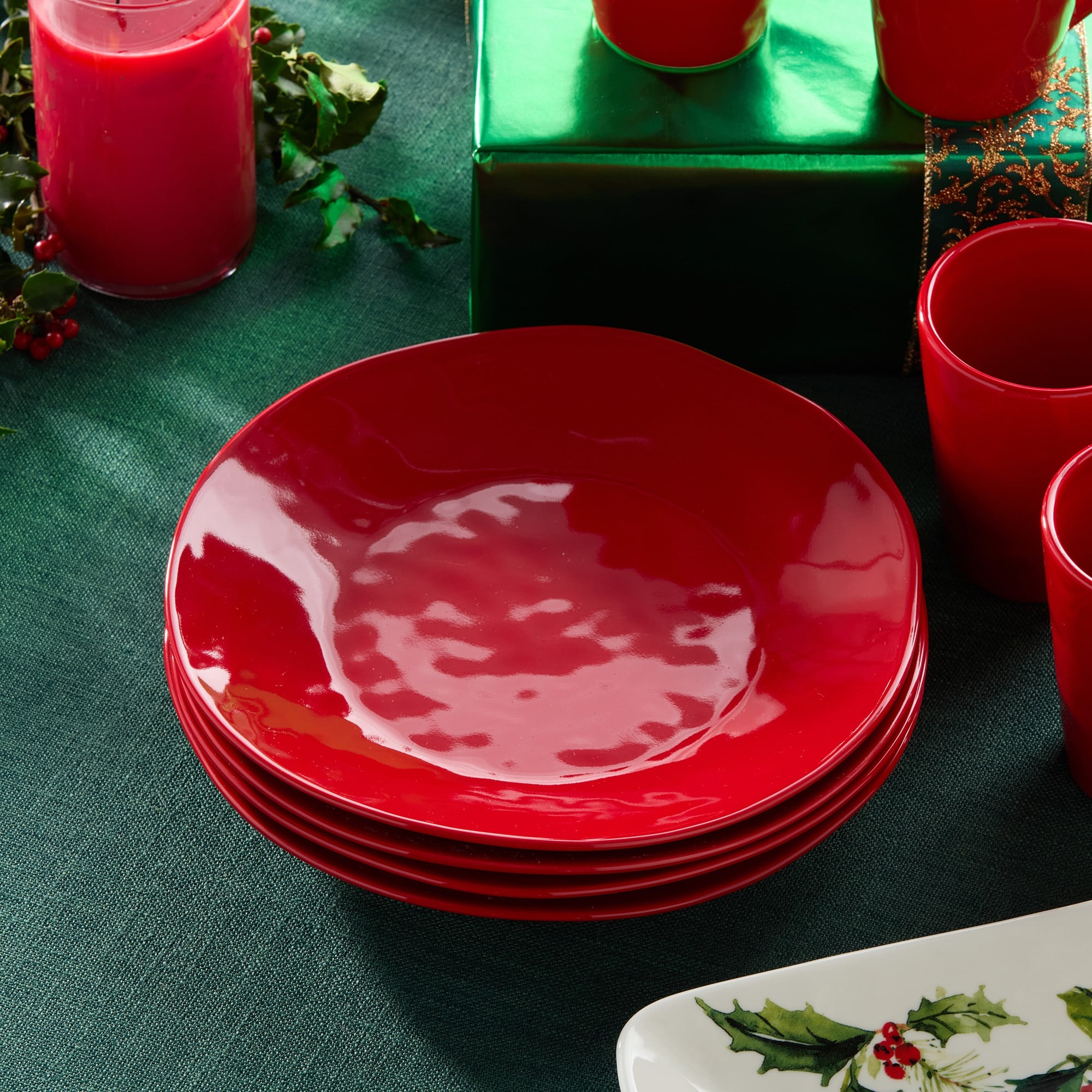 red dining set plates