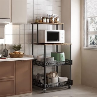 4-Storey Kitchen Bread Rack, Vertical Microwave Oven Rack with Wheels ...