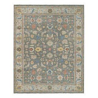 Shahbanu Rugs Sage Green Soft Wool Hand Knotted Oushak Design Supple ...