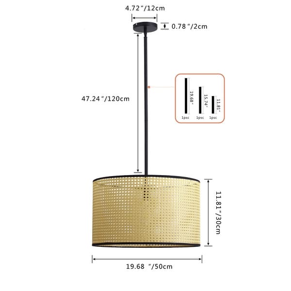 Light Brown Rattan Woven Farmhouse Cylinder Shape Pendant Light - Bed ...