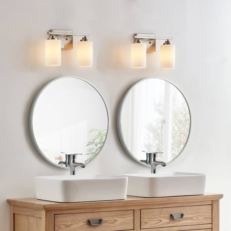KAWOTI 2-Light Dimmable Bathroom Vanity Light with Frosted White Glass ...