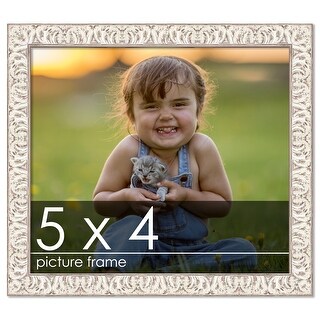 5x4 Ornate White Washed Complete Wood Picture Frame with UV Acrylic ...