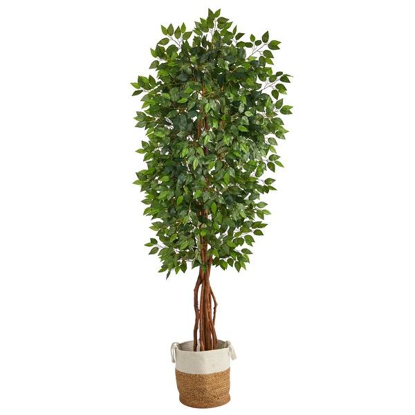 7.5' Artificial Deluxe Ficus Tree with Handmade Jute & Cotton Basket ...