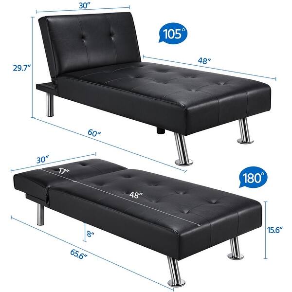 Yaheetech Convertible Faux Leather Futon Chaise Lounge Chaise Daybed ...