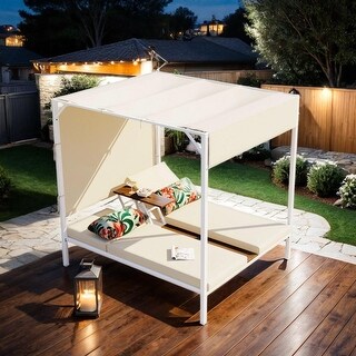 Outdoor Patio Sunbed Daybed with Cushions, Adjustable Seats, Beige ...