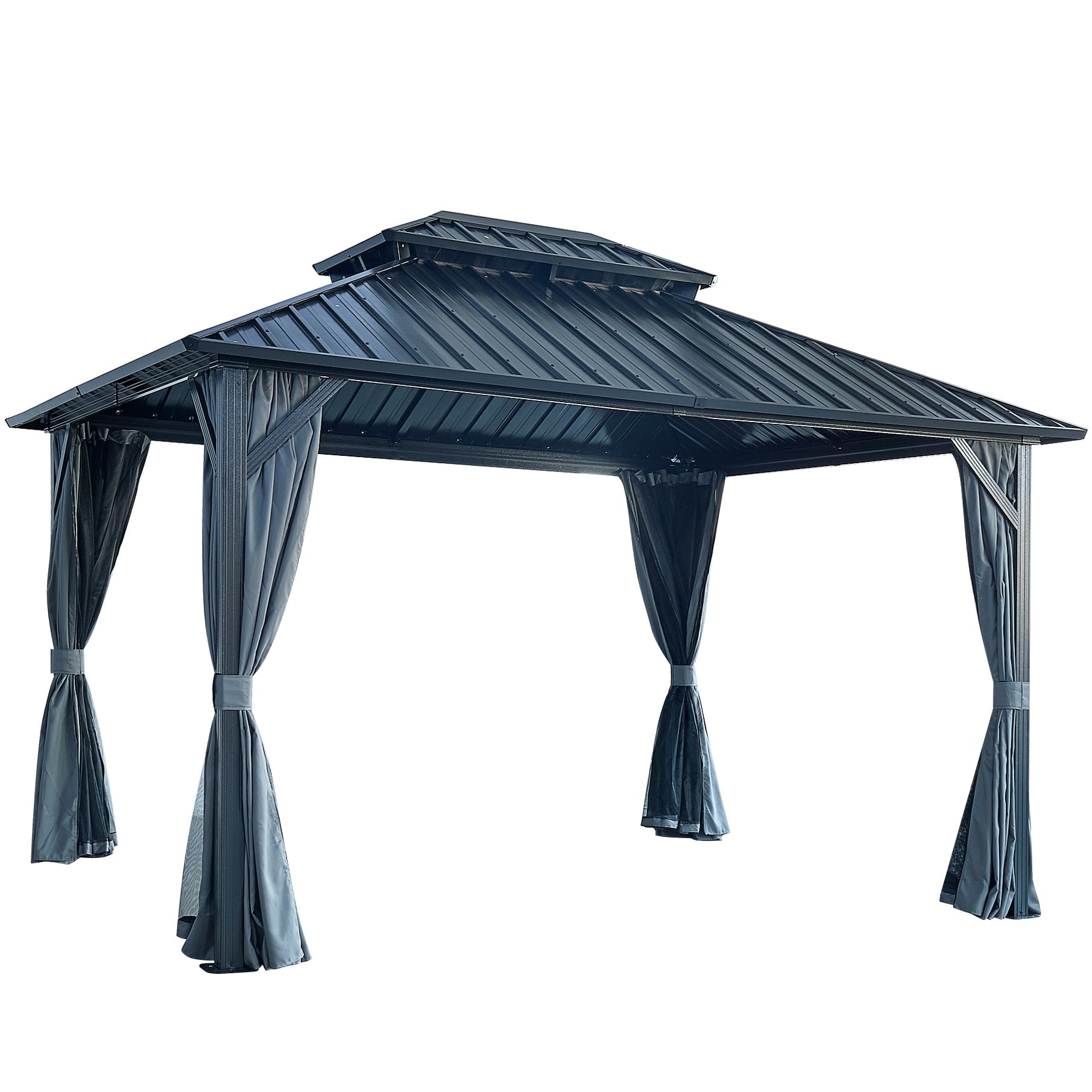 12x20ft Hardtop Gazebo Galvanized Steel Gable Roof Pergola with Wood ...