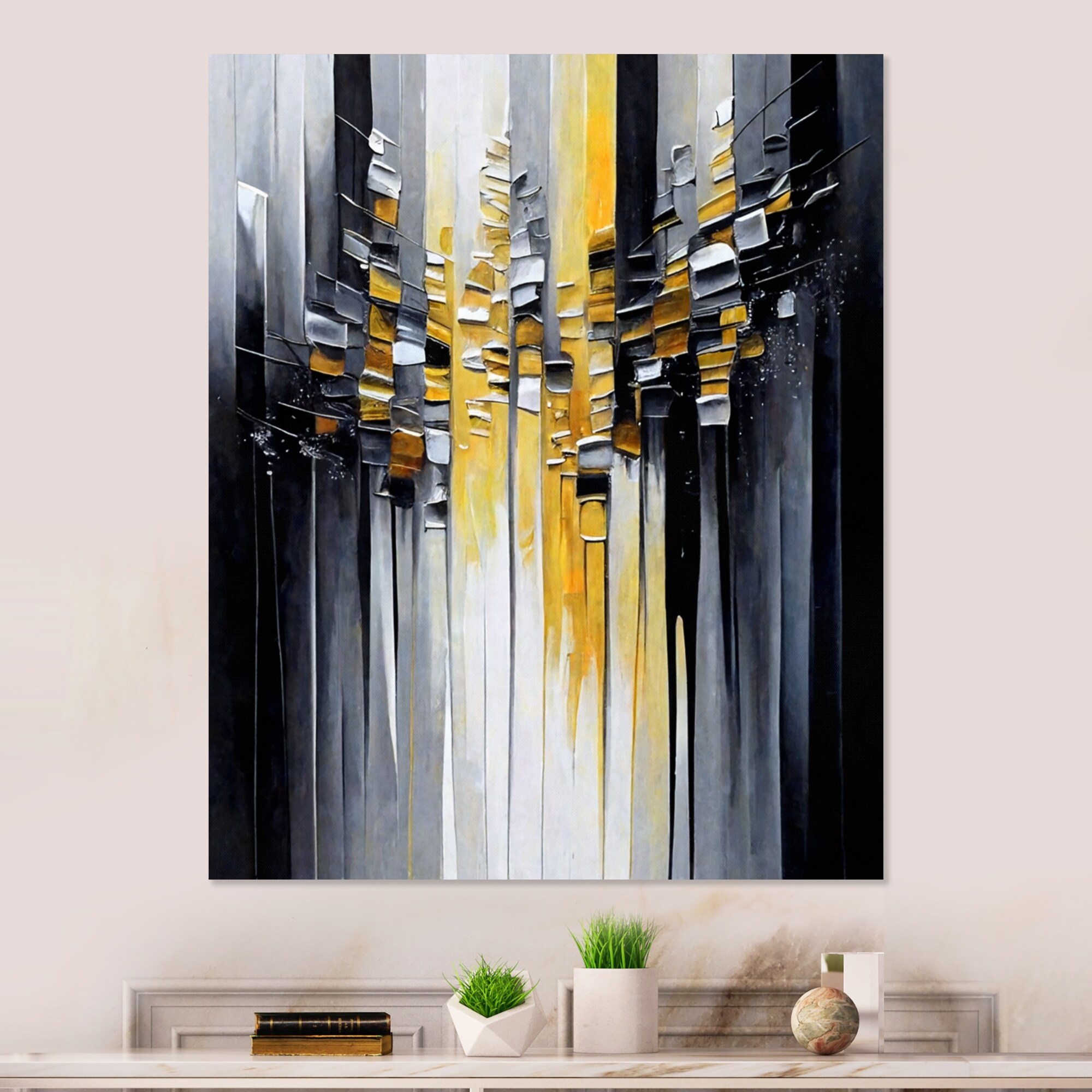 Designart 'Abstract Geometric Green And Yellow' Animals Canvas Wall Art ...