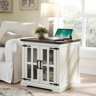 Farmhouse End Table with Charging Station, 24-inch Large Sofa Side ...
