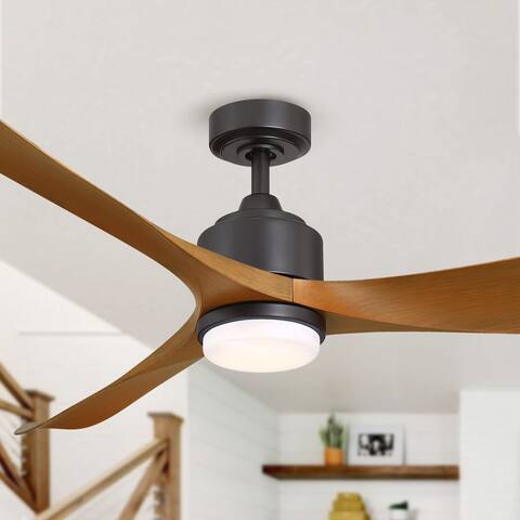 56" Nickel Modern ABS 3-Blade LED Ceiling Fan with Light and Remote ...