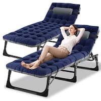 Folding Lounge Chair with Mattress, 4 Position Adjustable Folding ...