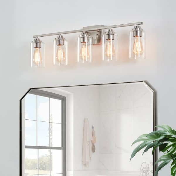 KAWOTI 5-Light Dimmable Bathroom Vanity Light with Clear Glass Shade ...