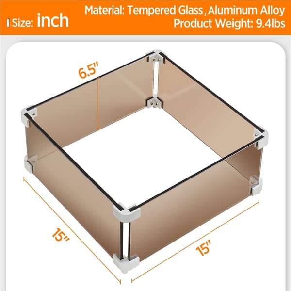 Yaheetech 15in Wind Guard Tempered Glass Shield for Fire Pit Table ...