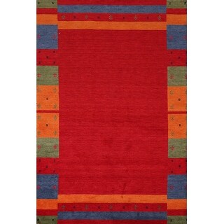 Red Tribal Gabbeh Oriental Area Rug Hand-Knotted Wool Carpet - 5'8"x 8 ...
