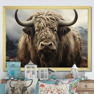 Designart "Monochrome Yak Grazing Scene " Yaks Framed Wall Art Living ...