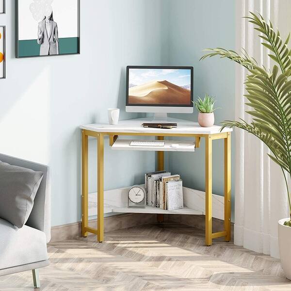 ODK Modern Triangle Corner Computer Desk with Smooth Keyboard Tray ...