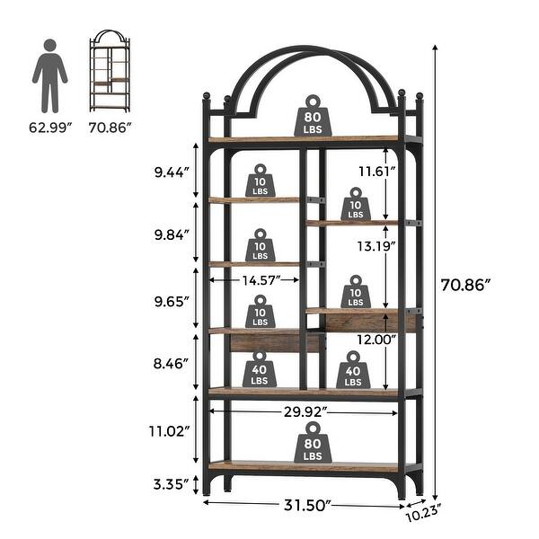 8-Tier Tall Bookshelf, Modern Arched Etagere Bookcase for Living Room ...
