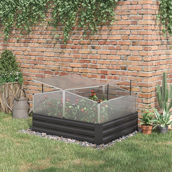 Outsunny Galvanized Raised Garden Bed Kit with Polycarbonate Mini ...