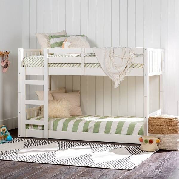 Traditional Twin over Twin Solid Wood Stackable Slat Bunk Bed in White ...