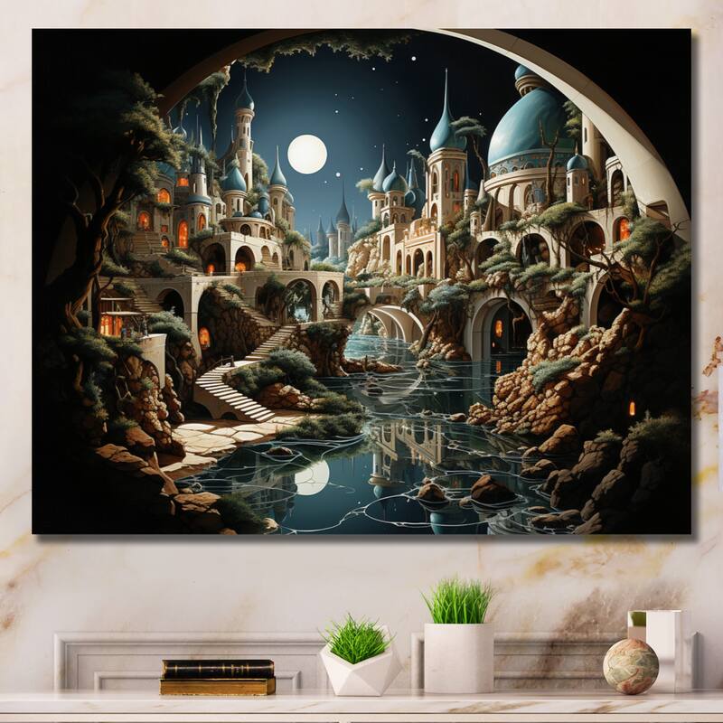 Designart "Surrealism City Infinite Illusions I" Surrealism Canvas Art ...