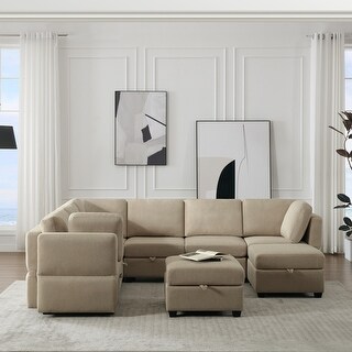 DIY Modular Sofa U Shape Recliner Couch Beige Deep Seat Settee - Bed ...