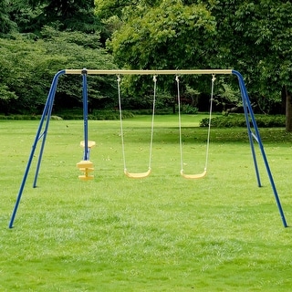 Costway Metal A-Frame Four Seat Swing Set Fun Play Chair Kids Children ...