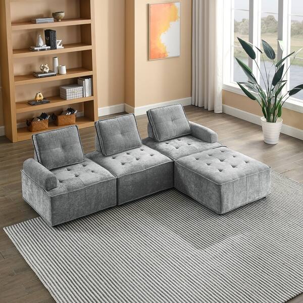 L-Shape Modular Sectional Sofa, Chenille Upholstery, Customizable ...