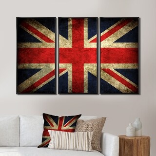 Designart "Vintage UK Flag" Maps & Flags Framed Wall Decor Set of 3 - 4 ...