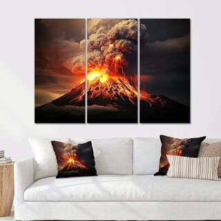 Designart "Volcano Volcanic Explosion VII" Volcano Canvas Set of 3 ...