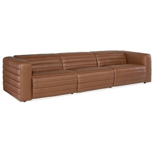 Cathal 124" Wide 3-Piece Upholstered Leather Sofa, Brown - Bed Bath ...