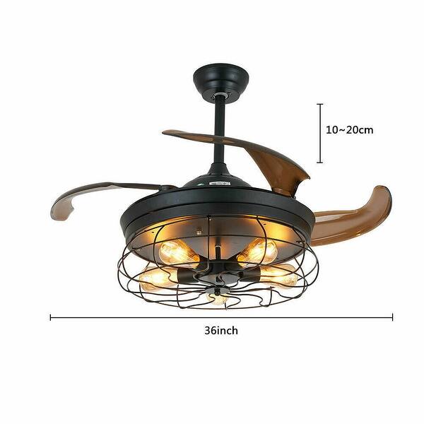 36''' Ceiling Fan Light Industrial Retractable Blades Caged Fan Remote ...