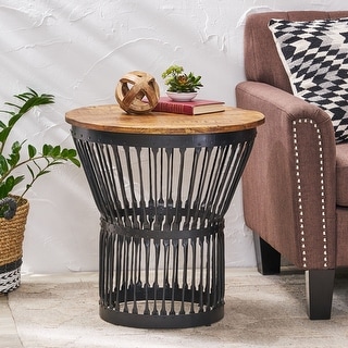 Modern Industrial Style Side Table with Mango Wood and Handmade Design ...