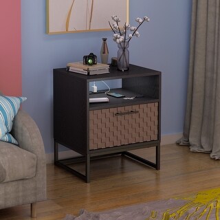 1 Door Nightstand Side Table With Two Sockets of USB Interface - Bed ...