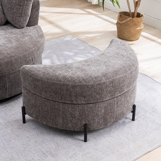 32.7" W Upholstered Half Moon Storage Ottoman Footrest Footstool - On ...