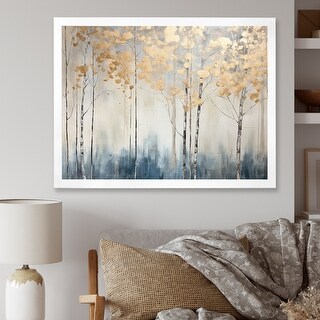 Designart "Minimalism Blue And Gold Forest II" Forest Framed Wall Art ...
