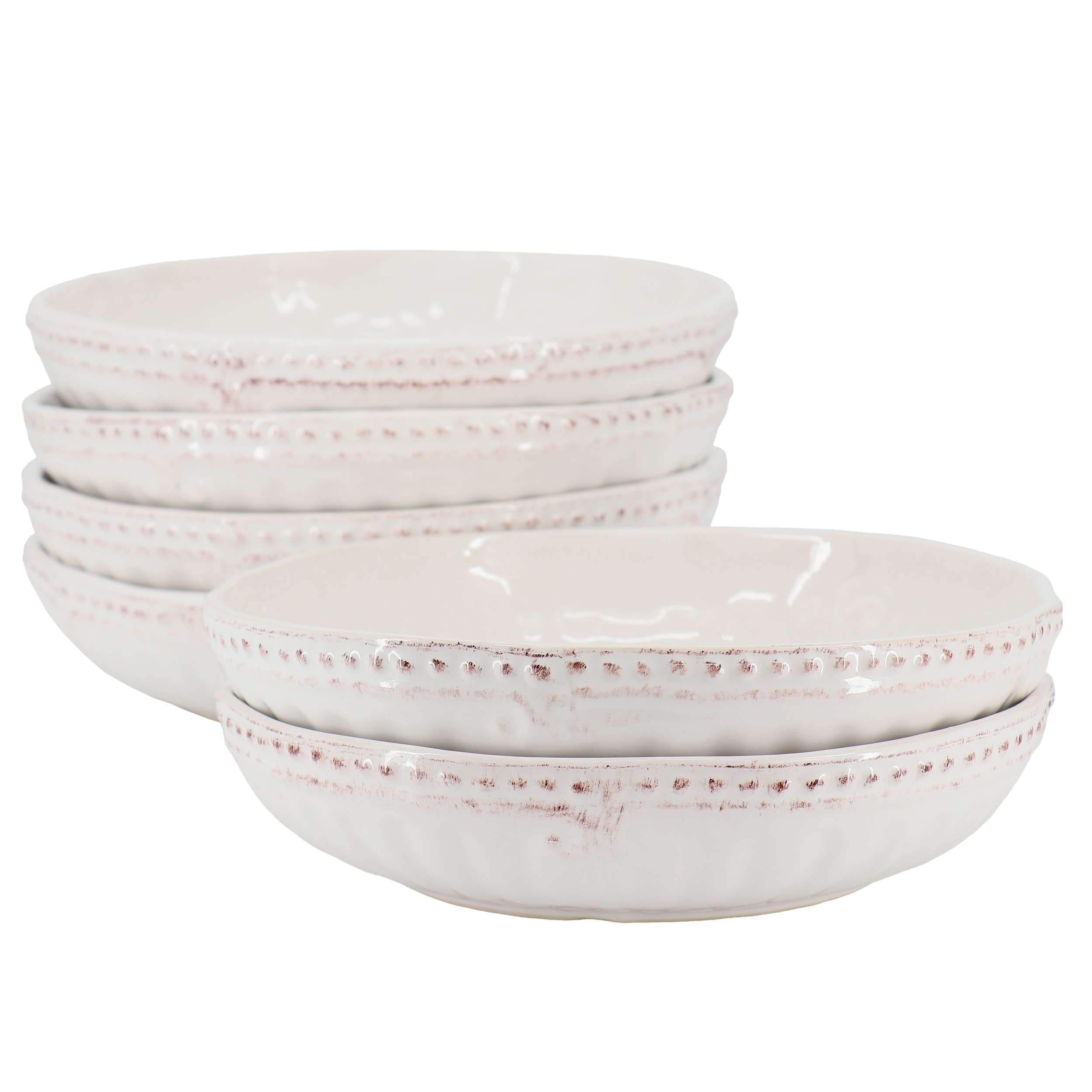Modern Southern Home 6 Piece 9 Inch Stoneware Embossed Dinner Bowl Set in White On Sale Bed Bath Beyond 39855740
