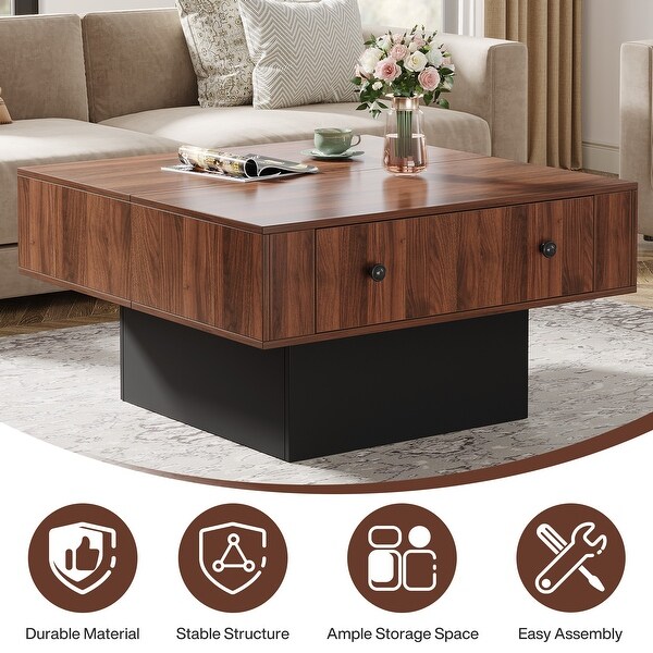Square Coffee Table with 2 Drawers Wood Cocktail Table with Storage Small Farmhouse Center Table Bed Bath Beyond 40907190