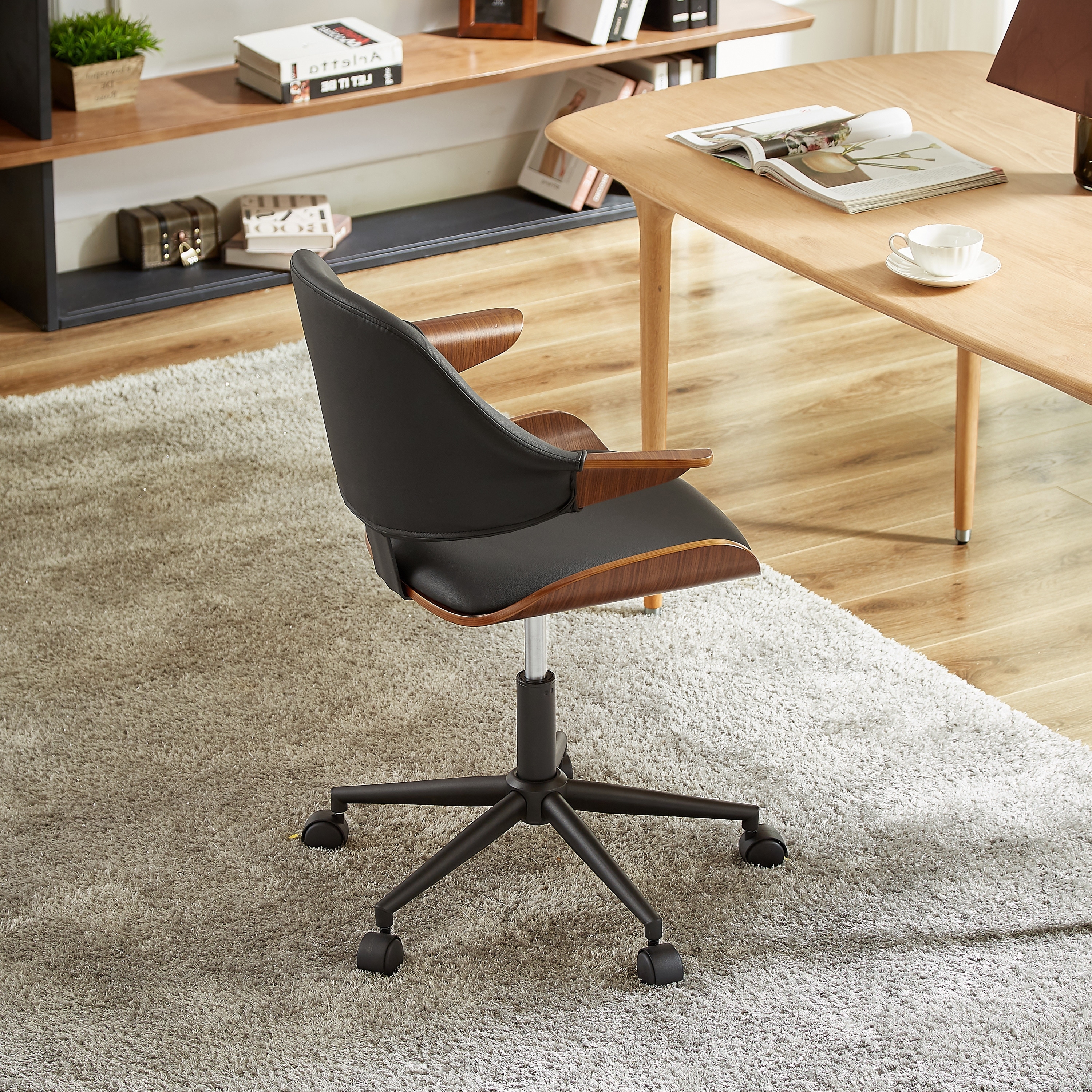 Art Leon Adjustable and Rolling Desk Chair Brown Faux Leather