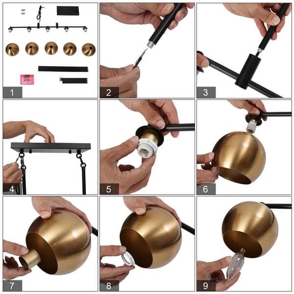 Modern Black Gold 5-Light Linear Chandelier Kitchen island Pendant ...