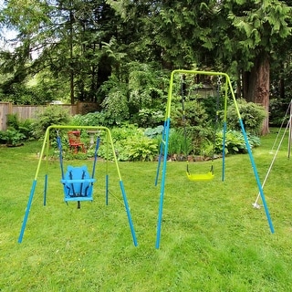 2 in 1 Baby Swing Mental Plastic Swing Set 110Lbs for Outdoor Age 3 ...