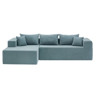 Modular Green Upholstered Sleeper Sofa Set, 2-Piece, Modern L-Shape ...