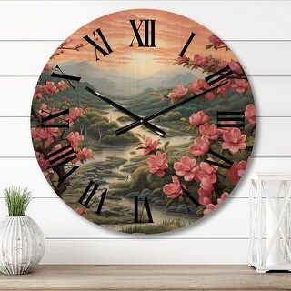 Designart "Peach Blossom Bliss I" Cherry Blossom Oversized Wood Wall ...
