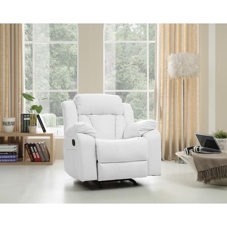 White Oversized Faux Leather Rocker Recliner with Soft Thick Cushion ...