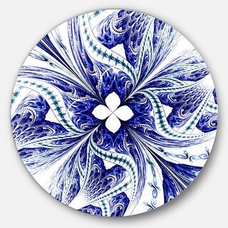 Designart 'Symmetrical Blue White Fractal Flower' Modern Floral Disc ...