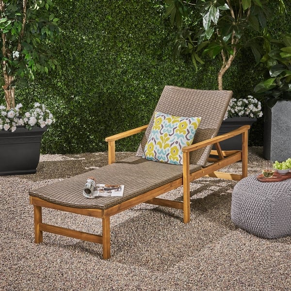 Hampton Outdoor Rustic Acacia Wood Chaise Lounge with Wicker Seating by ...