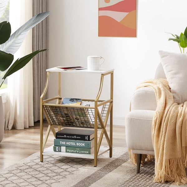 Modern 3-tier Open Storage Shelf Side Table Magazine Holder - Bed Bath ...