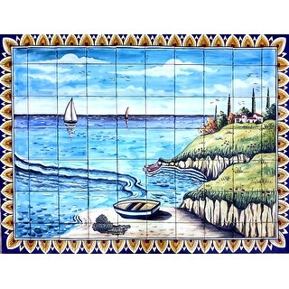 60in x 42in Sea View Design 70pc Tile Ceramic Wall Mural - Bed Bath ...