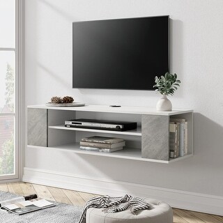 Floating TV Stand Wall Mounted Shelf for Living Room, Grey White, 39 ...