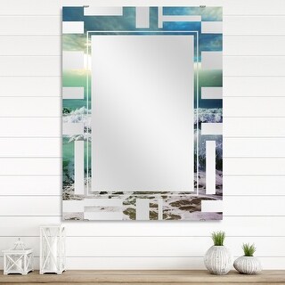 Designart 'Green Foaming Waves and Blue Sky' Sea & Shore Printed Wall ...